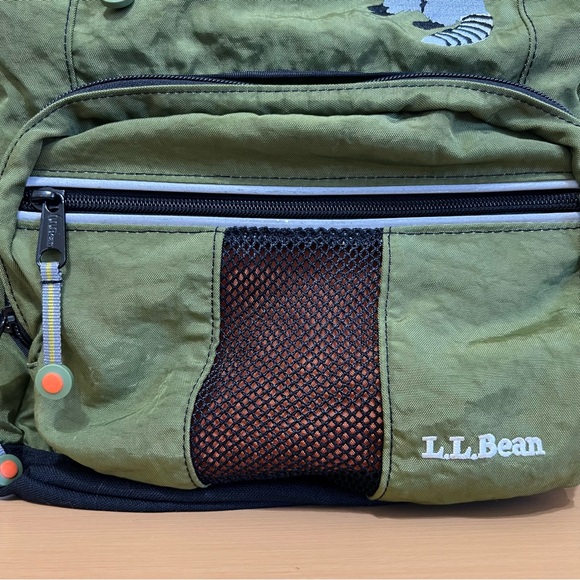 L.L. Bean | Bags | Ll Bean Green Nylon Backpack Raccoon Embroidery ...